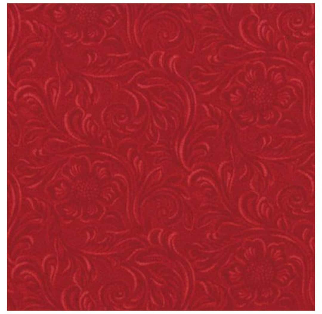 A Pretty Cherry Red Fabric. Tooled Leather Look From Moda. - Etsy