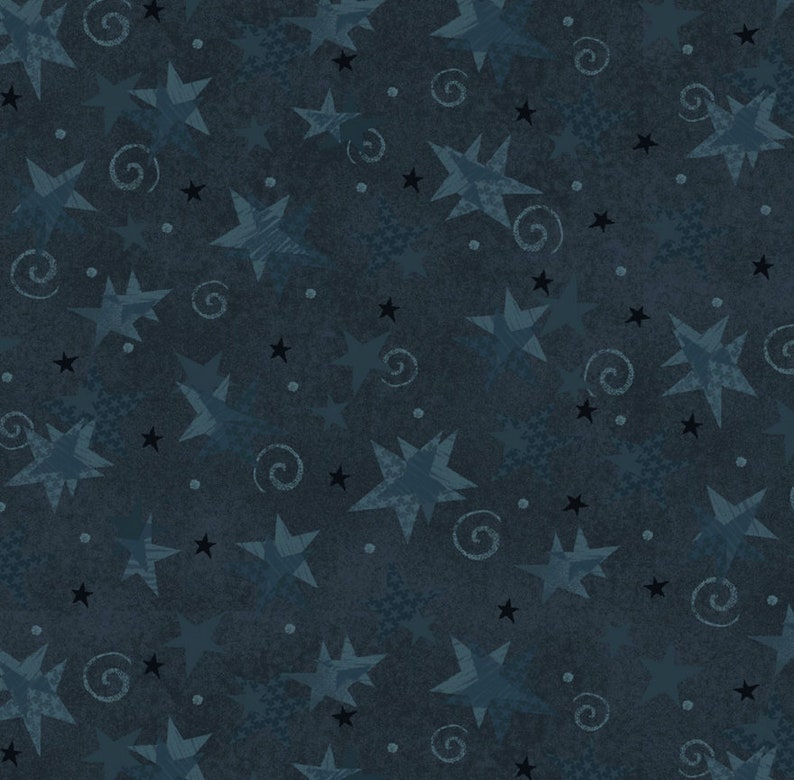 Dark Blue Star Fabric by Jan Nesbitt. - Etsy
