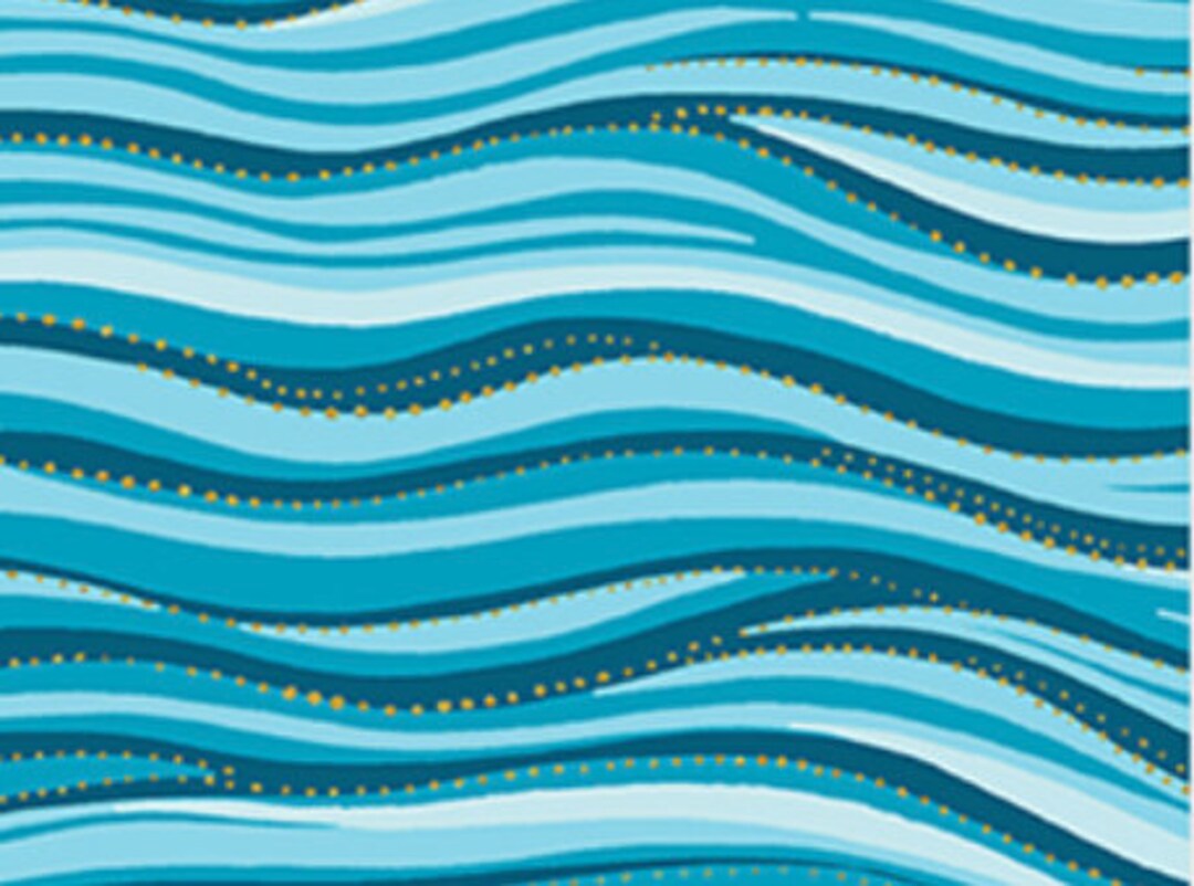 Laurel Burch Basic Wave Design in Teal, Dark Blue and Sea Blue. - Etsy
