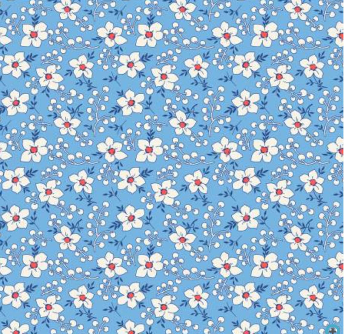 Windham Fabrics Blue Background Fabric With White Flowers. 1940's ...