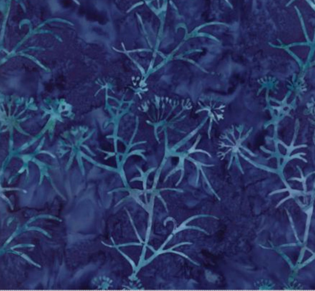 Batik With Navy Blue Background Color and "weeds" Imprinted With a ...
