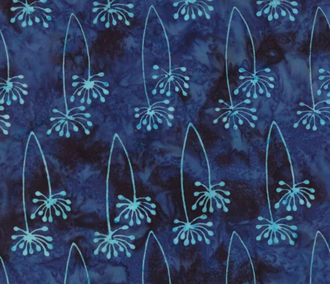 A Midnight Blue Batik With Lighter Blue Floral/weed Design. This is a ...