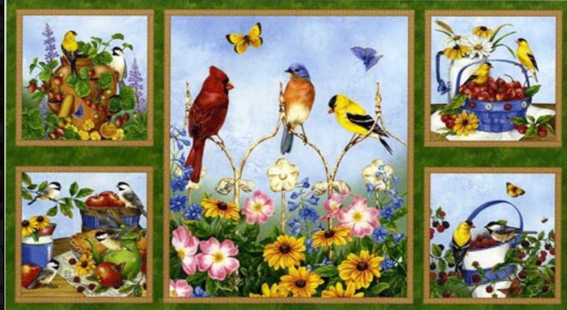 Berry Patch Panel Covered With Birds and Flowers. - Etsy