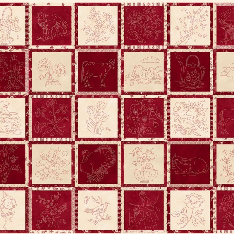 Redwork Fabric - Etsy