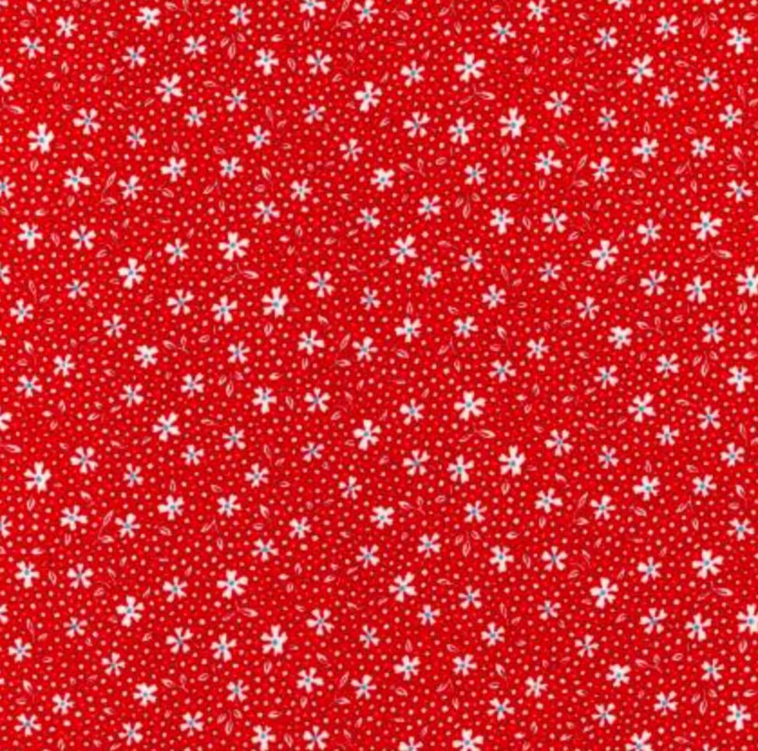 Cherry Red Fabric With Tiny Daisies All Over. This is a Darlene ...
