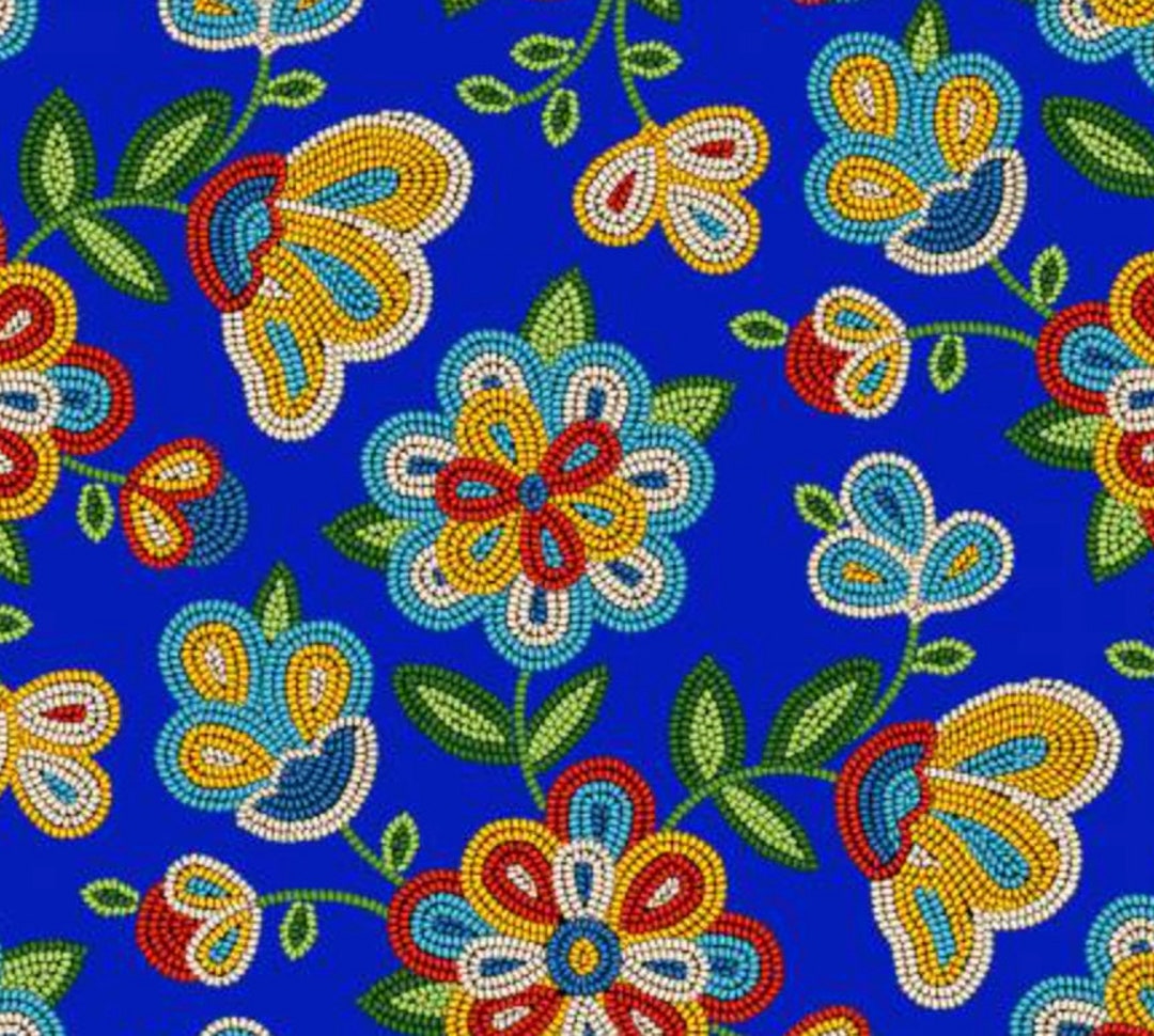 Royal Blue, Native Design, Beadwork Look in Cotton Fabric. - Etsy