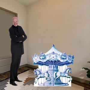 Blue Carousel Cardboard Cutout, Boy Baby Shower Carousel, With Easel on ...