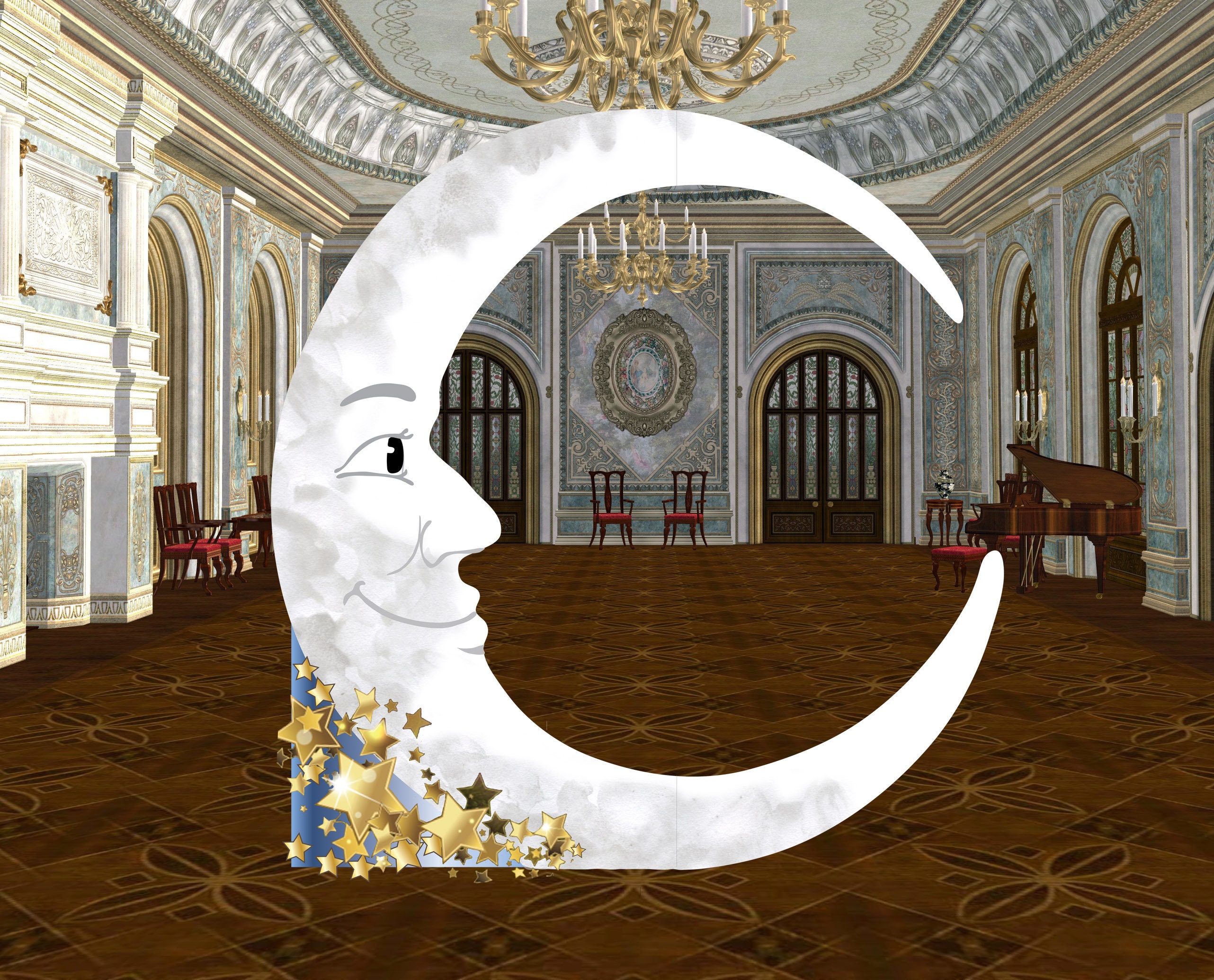 Crescent Moon Prop With Face Cardboard Cutout. Moon is in Three Pieces ...