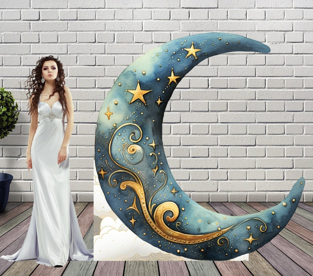 Crescent Watercolor Moon Cardboard Cutout Prop, Easel on the Back to ...