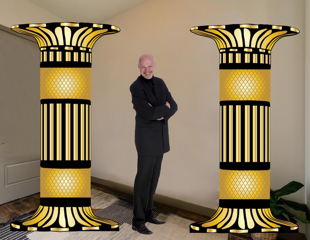 Two Gold and Black Life Size Cardboard Cutout Column Props for Entryway ...