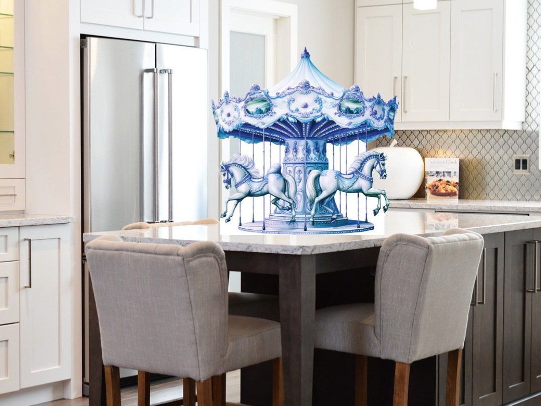 Blue Carousel Cardboard Cutout, Boy Baby Shower Carousel, With Easel on ...