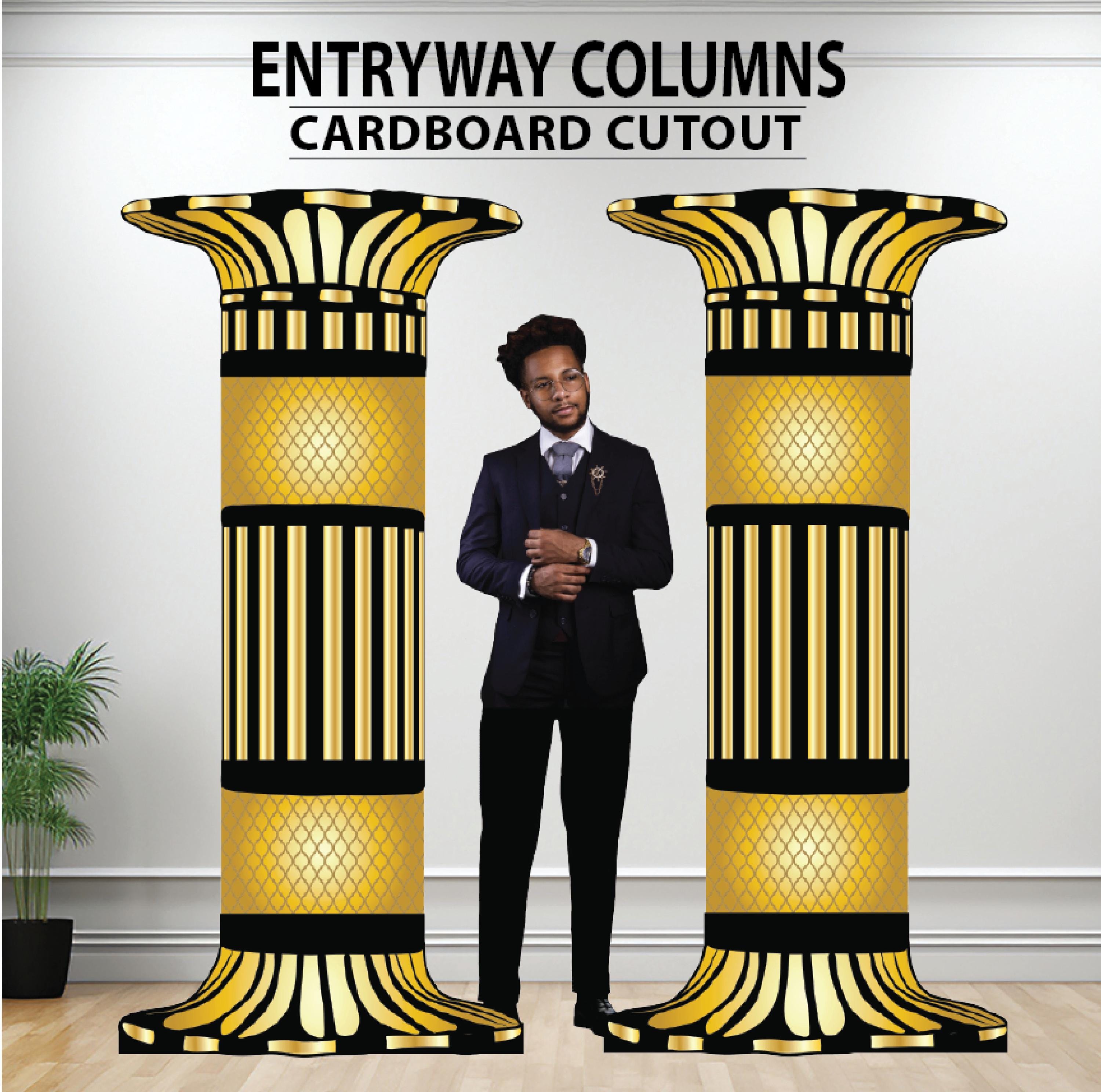 Two Gold and Black Life Size Cardboard Cutout Column Props for Entryway ...
