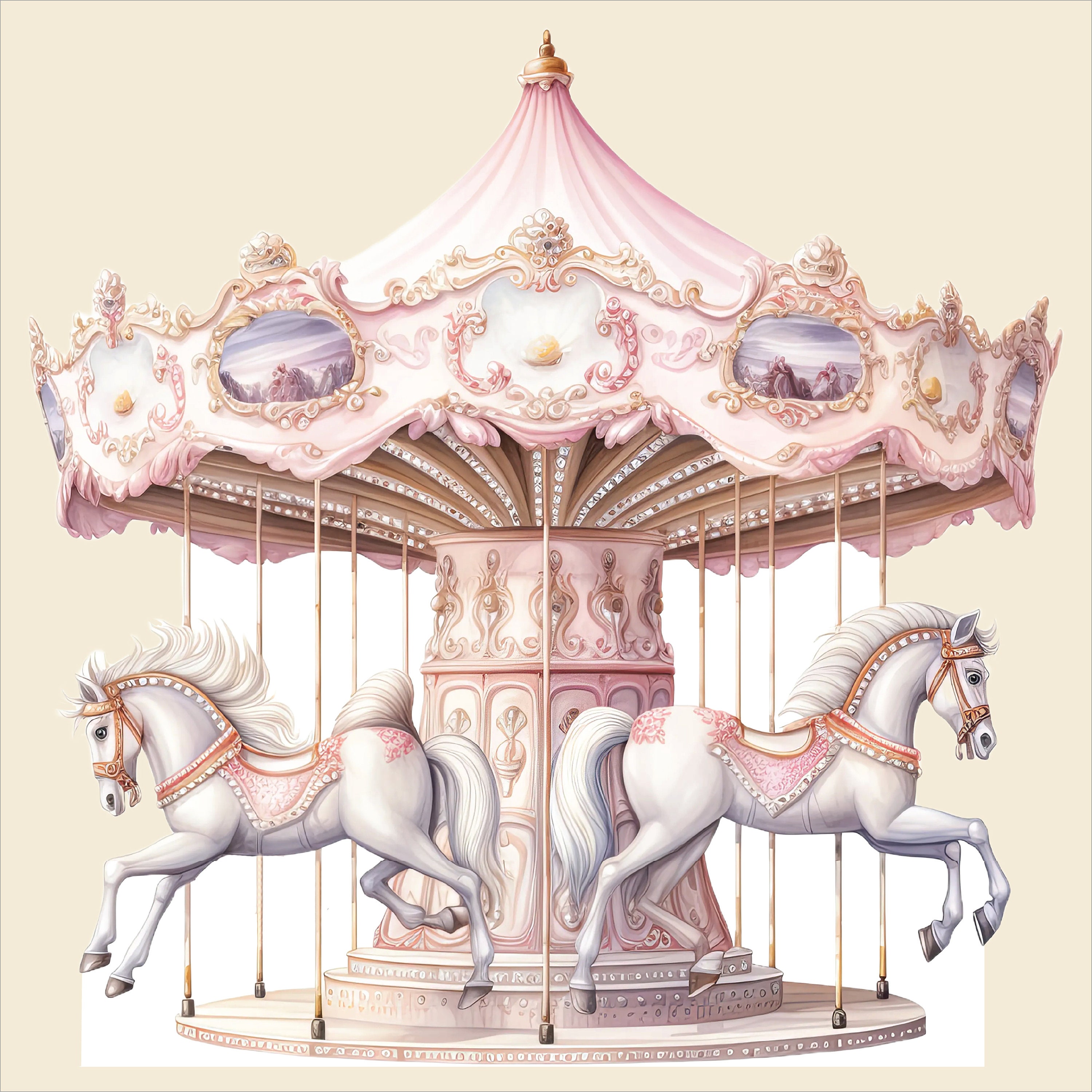 Pink Carousel Cardboard Cutout With Easel on the Back to Make It Stand ...