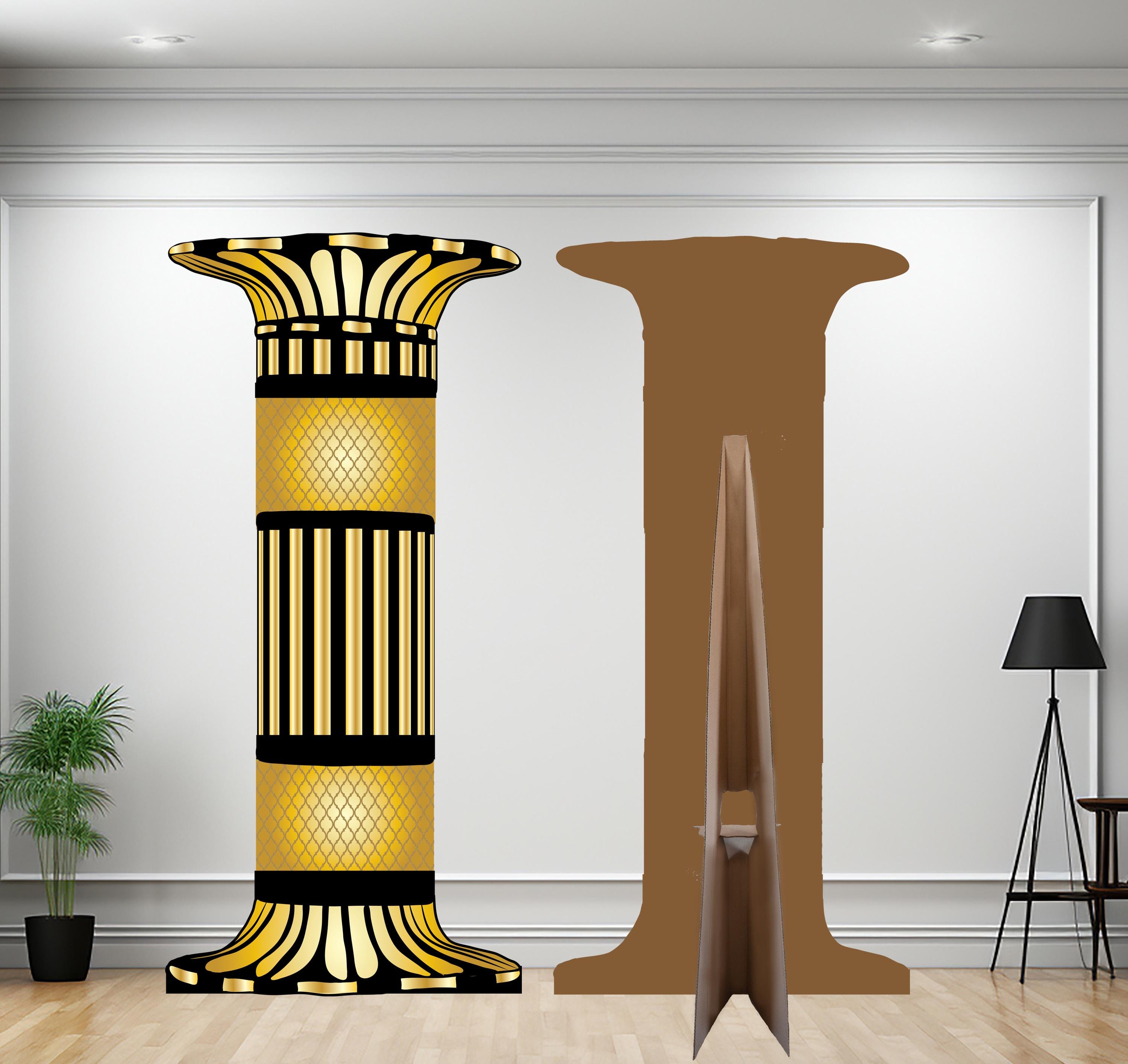 Two Gold and Black Life Size Cardboard Cutout Column Props for Entryway ...
