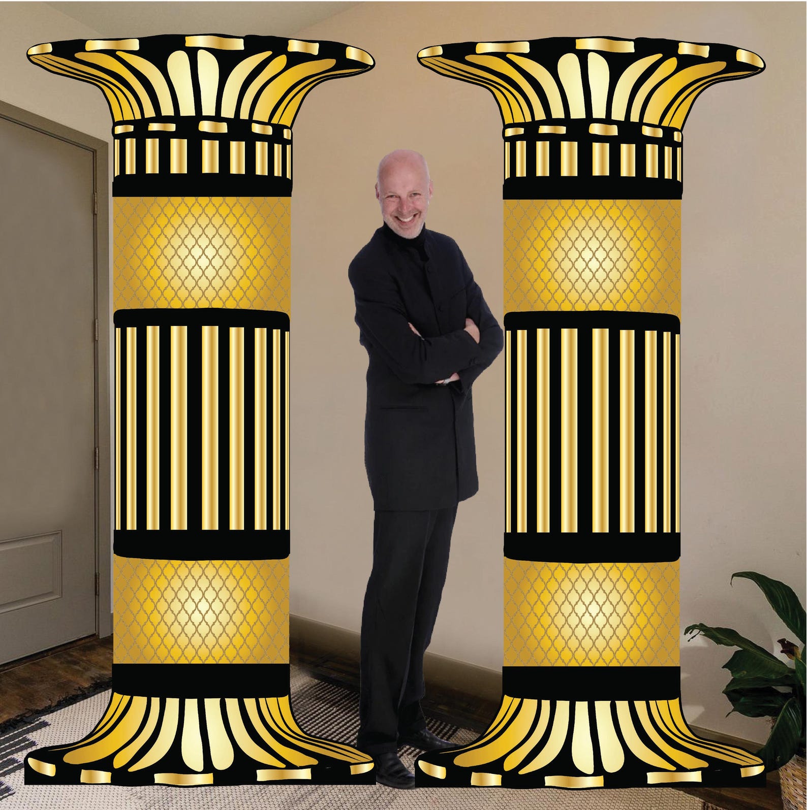 Two Gold and Black Life Size Cardboard Cutout Column Props for Entryway ...