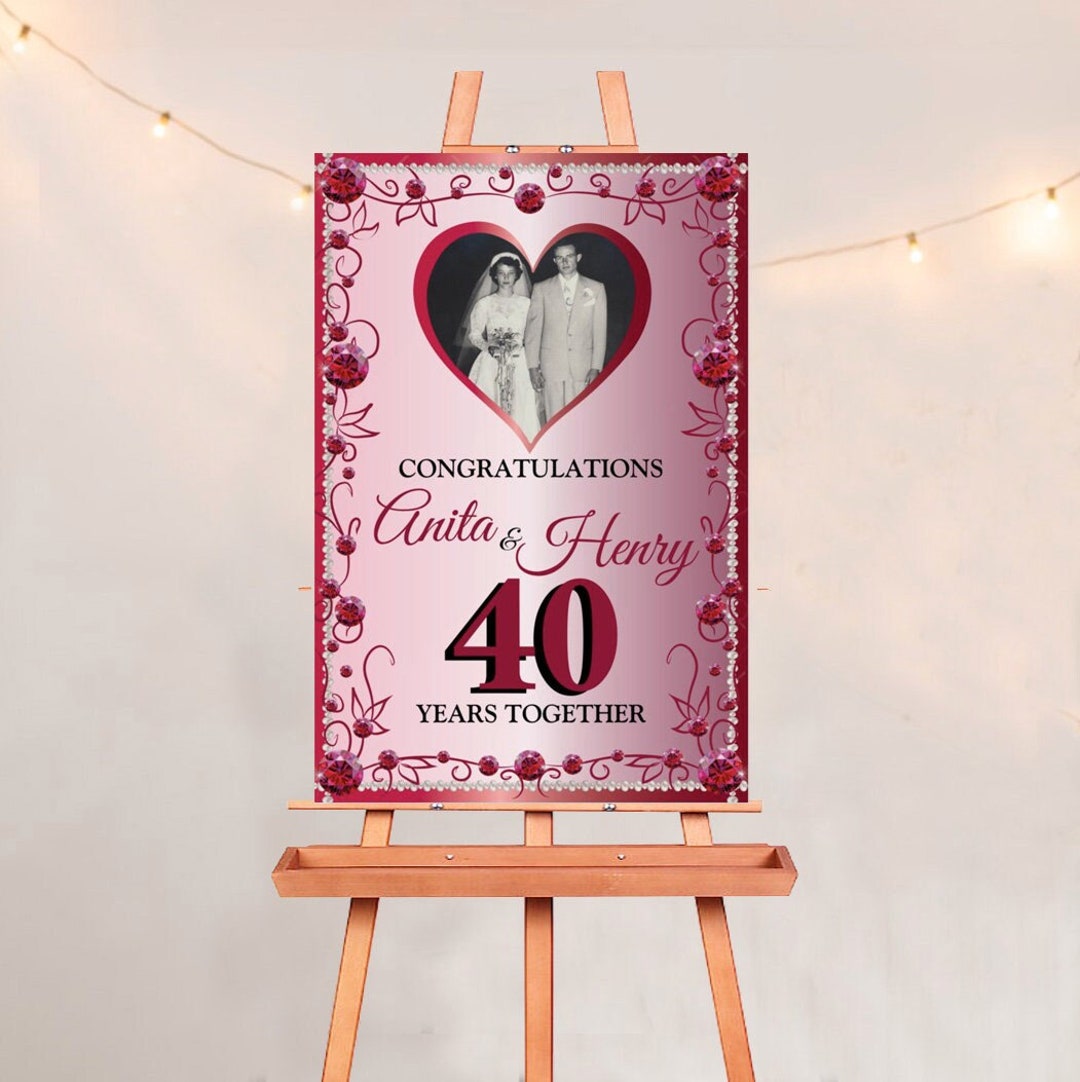 40th Ruby Wedding Anniversary Welcome Sign With Photo - Etsy