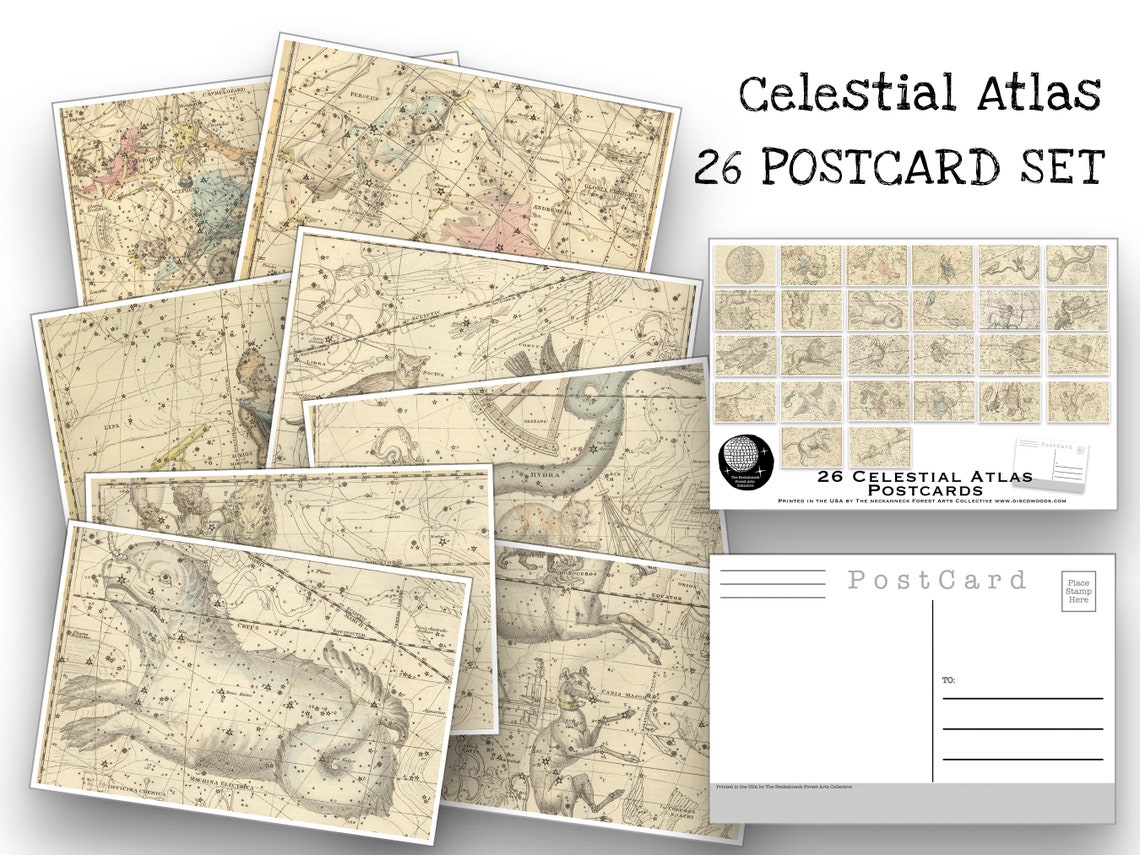 Vintage Celestial Atlas Postcard Set: Astrology & Space (26 Cards) - Etsy
