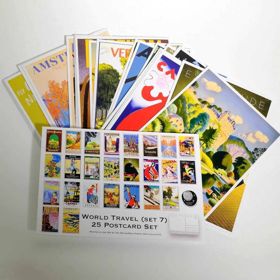 World Travel Postcards (set 7) – 25 Vintage Style Tourism Poster Art Cards - Retro Travel Art ...