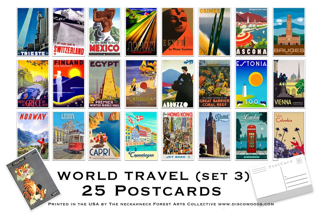 Vintage World Travel Postcard Set – Set 3 (25 Postcards) - Etsy