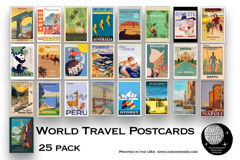 World Travel Postcard Set - Set of 25 Postcards - Vintage - Travel ...