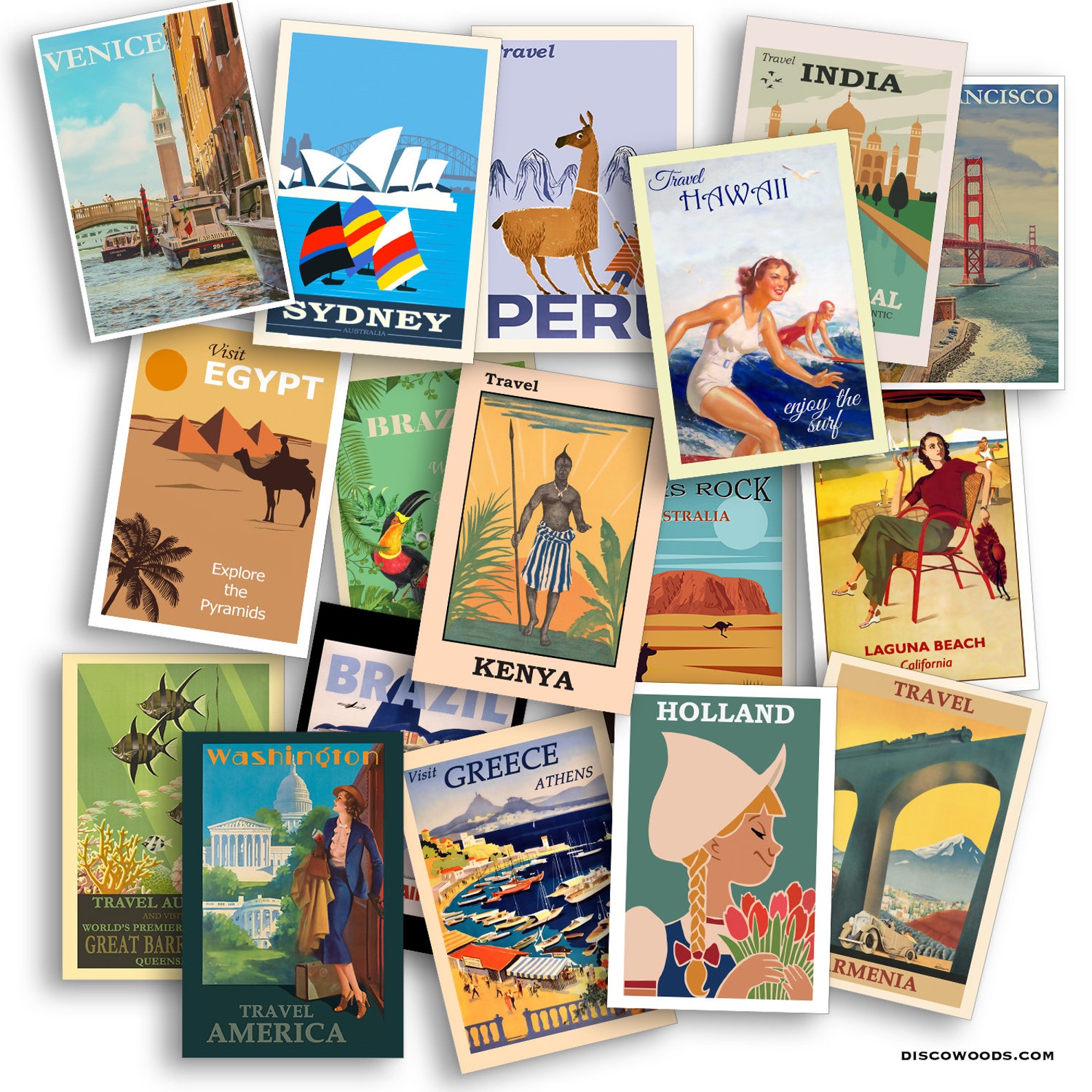 World Travel Postcard Set - Set of 25 Postcards - Vintage - Travel ...
