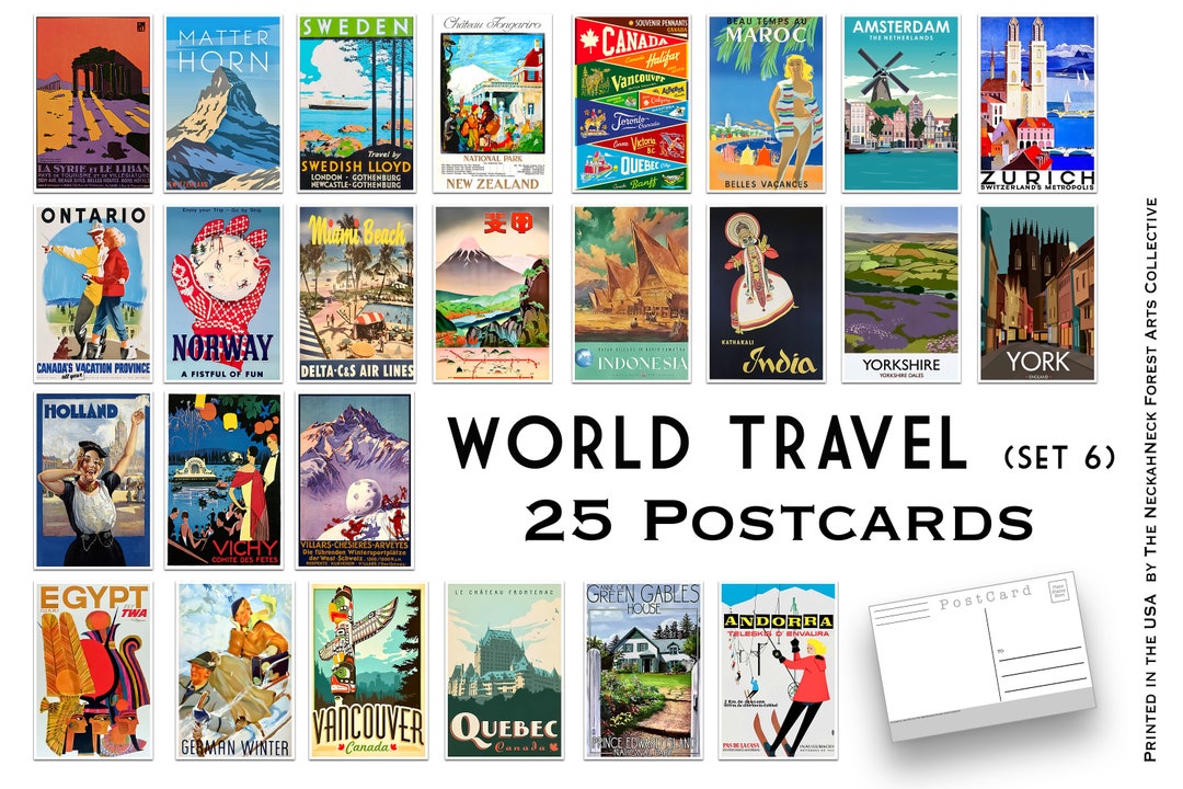 World Travel Postcard (set 6) - Set of 25 Postcards - Vintage - Travel ...