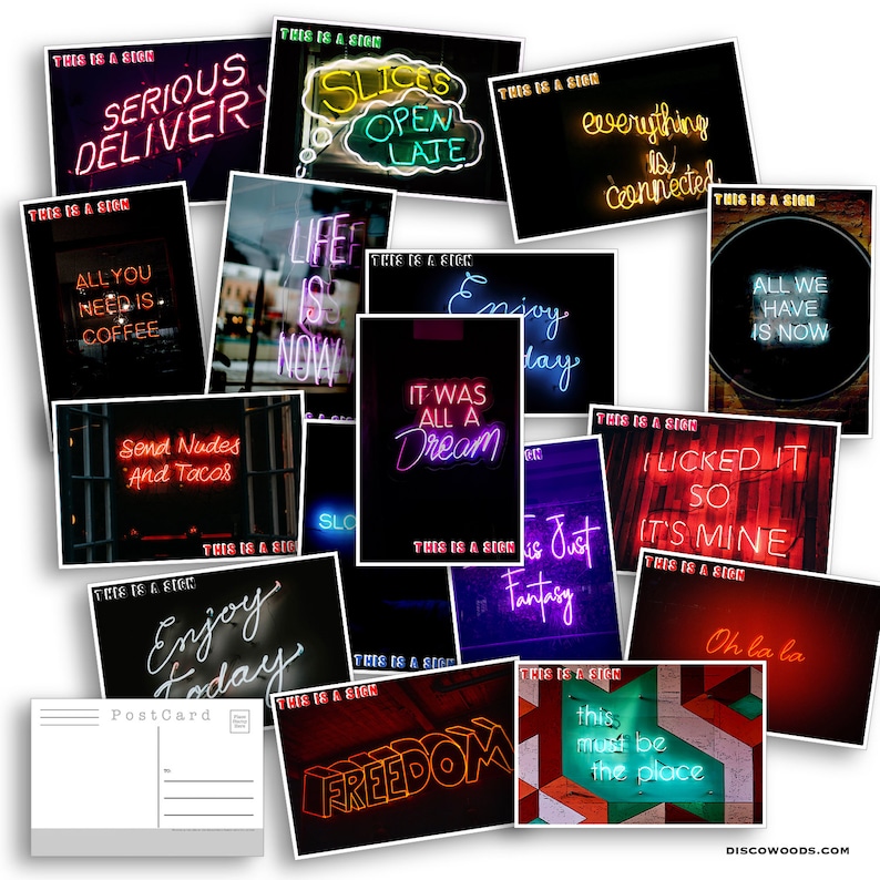 Neon Postcard Set 20 This is a Sign Neon Postcards - Etsy