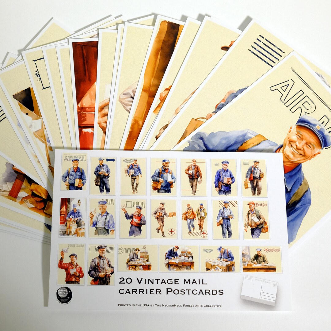 Vintage Mail Carrier Postcards – Set of 20 Retro Post Office Art Print ...