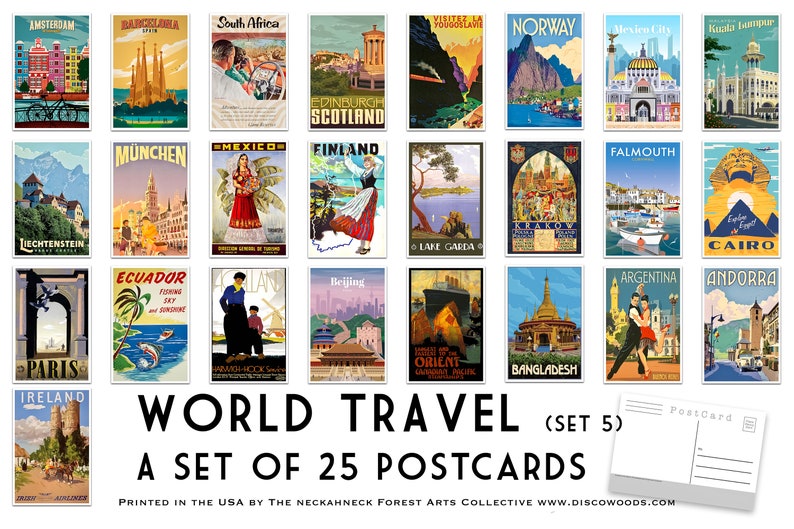 World Travel Postcard set 5 Set of 25 Postcards Vintage - Etsy