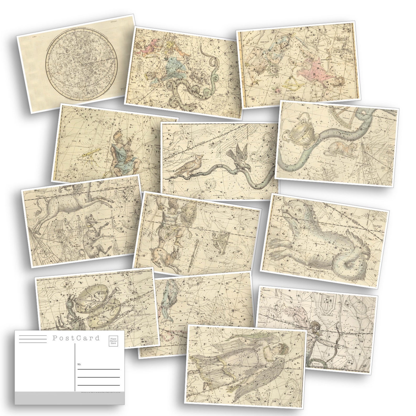 Vintage Celestial Atlas Postcard Set: Astrology & Space (26 Cards) - Etsy