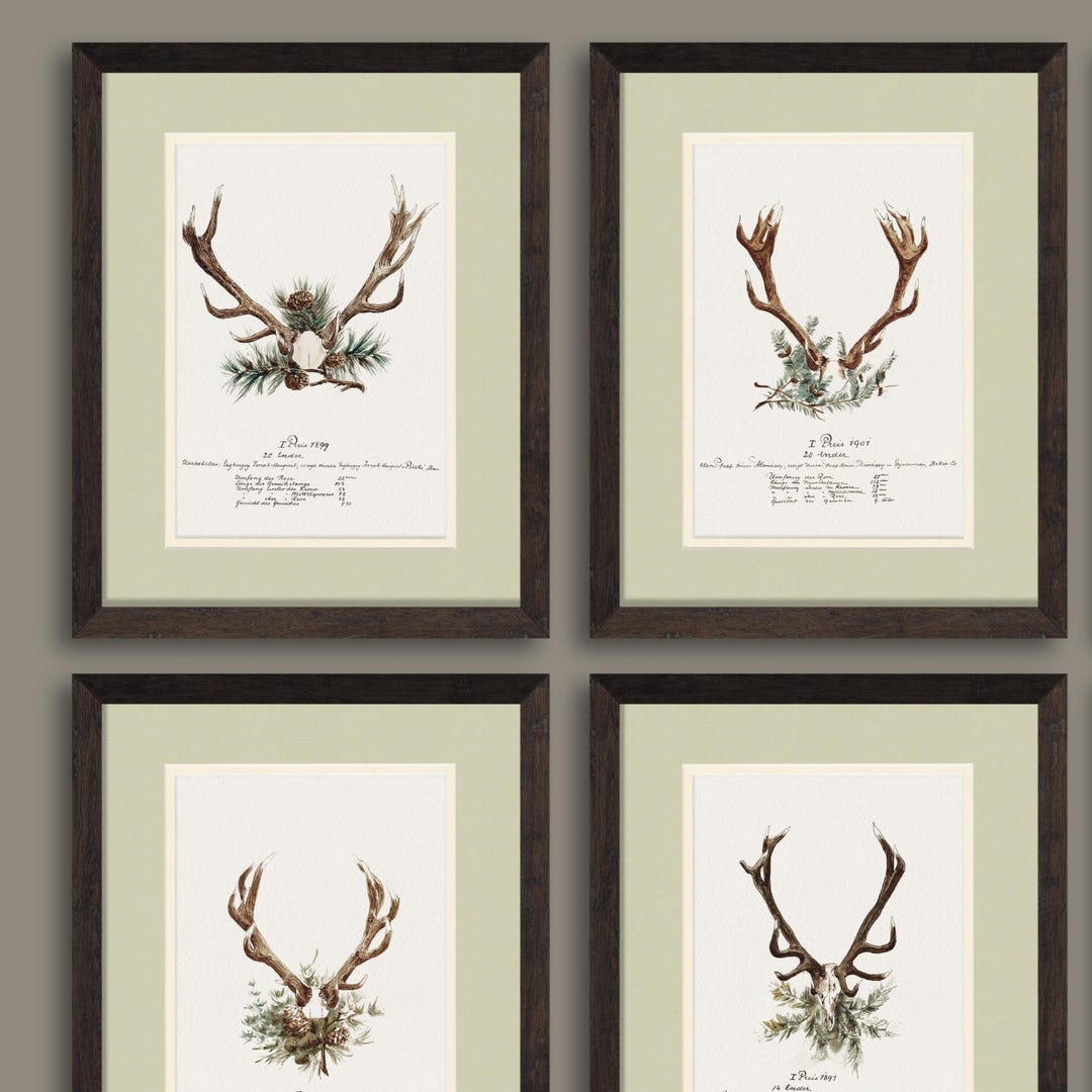 Vintage Deer Antlers Art Print - Perfect Gift for Him - Rustic Cabin ...