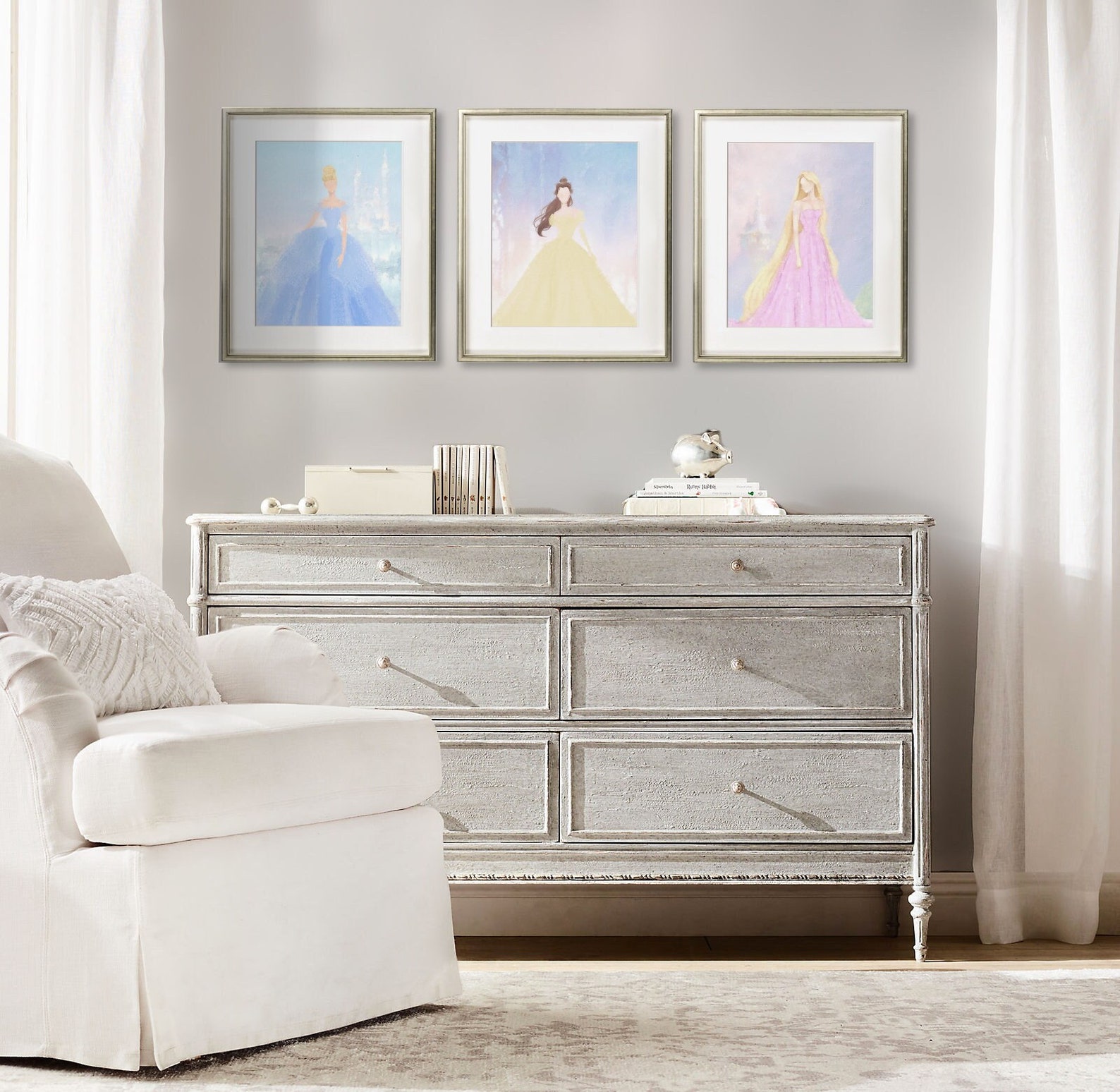 Princess Art Prints for Girls Nursery, Disney Princess Art for Girl's ...