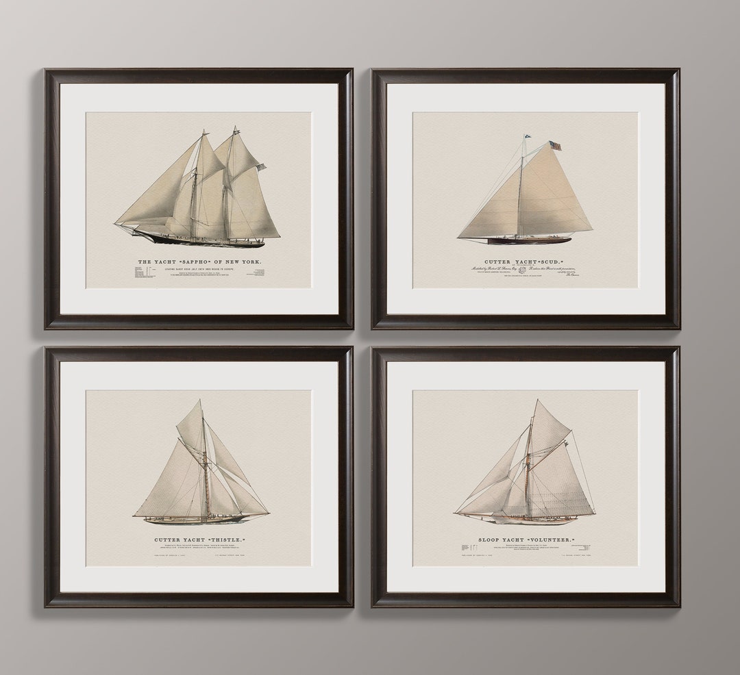 Nautical Wall Art Vintage Yacht Prints Set of Ship Wall Art Nautical ...