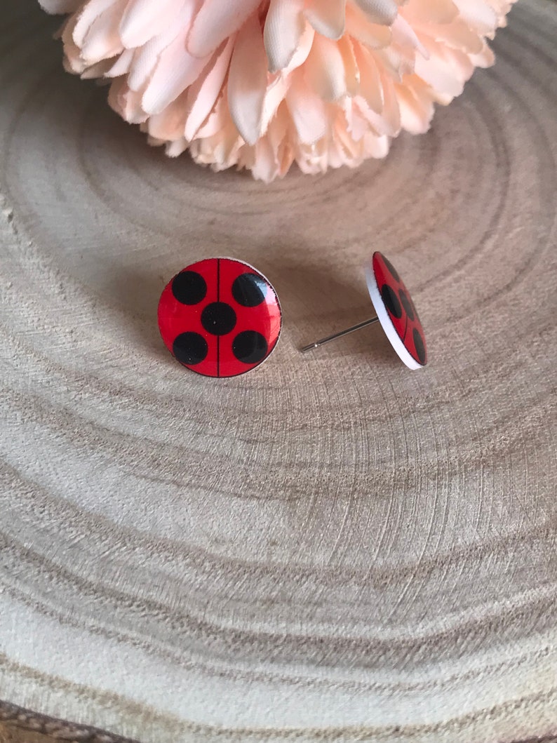 Cute Red Ladybug Earrings, Red and Black With Dots, Miraculous Ladybug ...