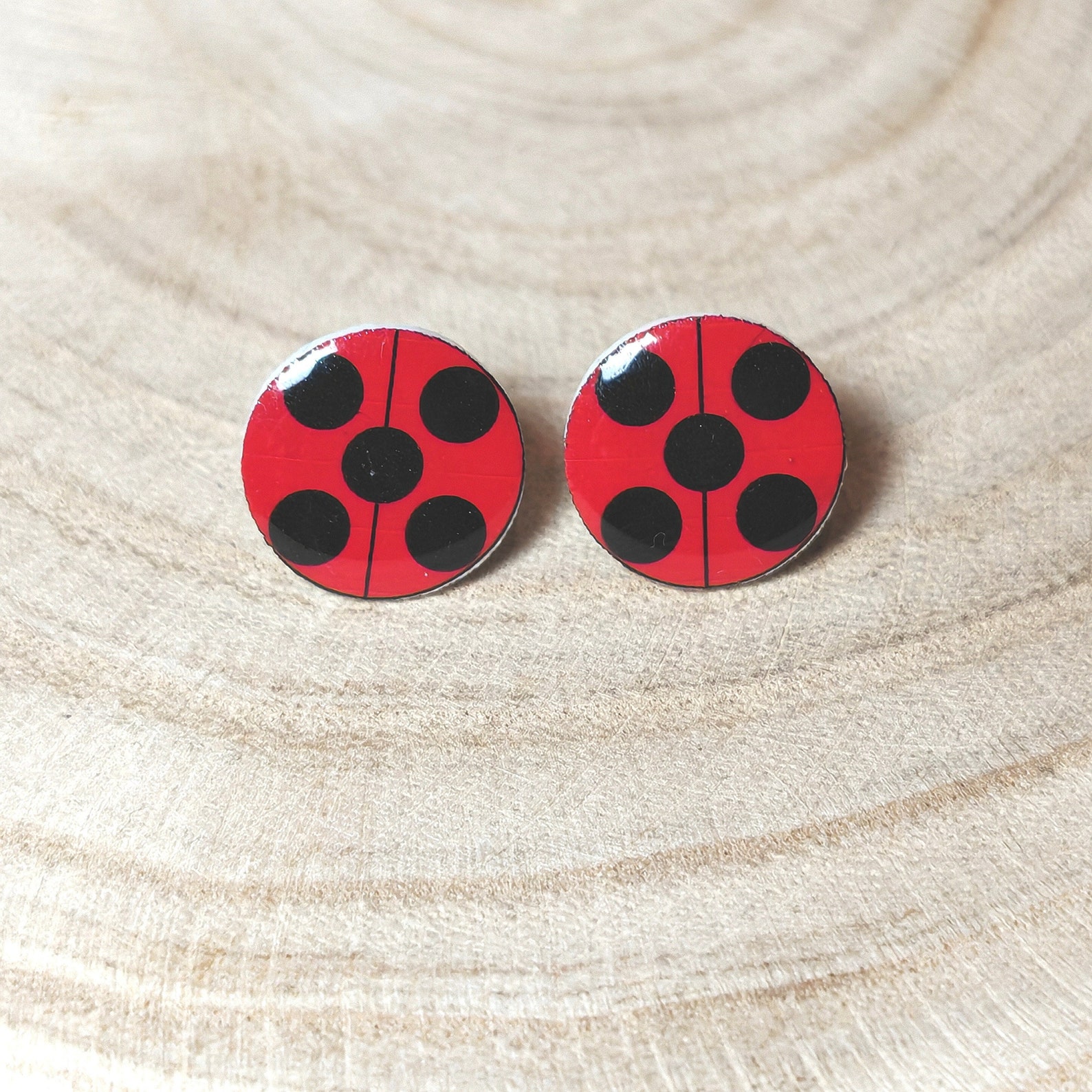 Cute Red Ladybug Earrings, Red and Black With Dots, Miraculous Ladybug ...