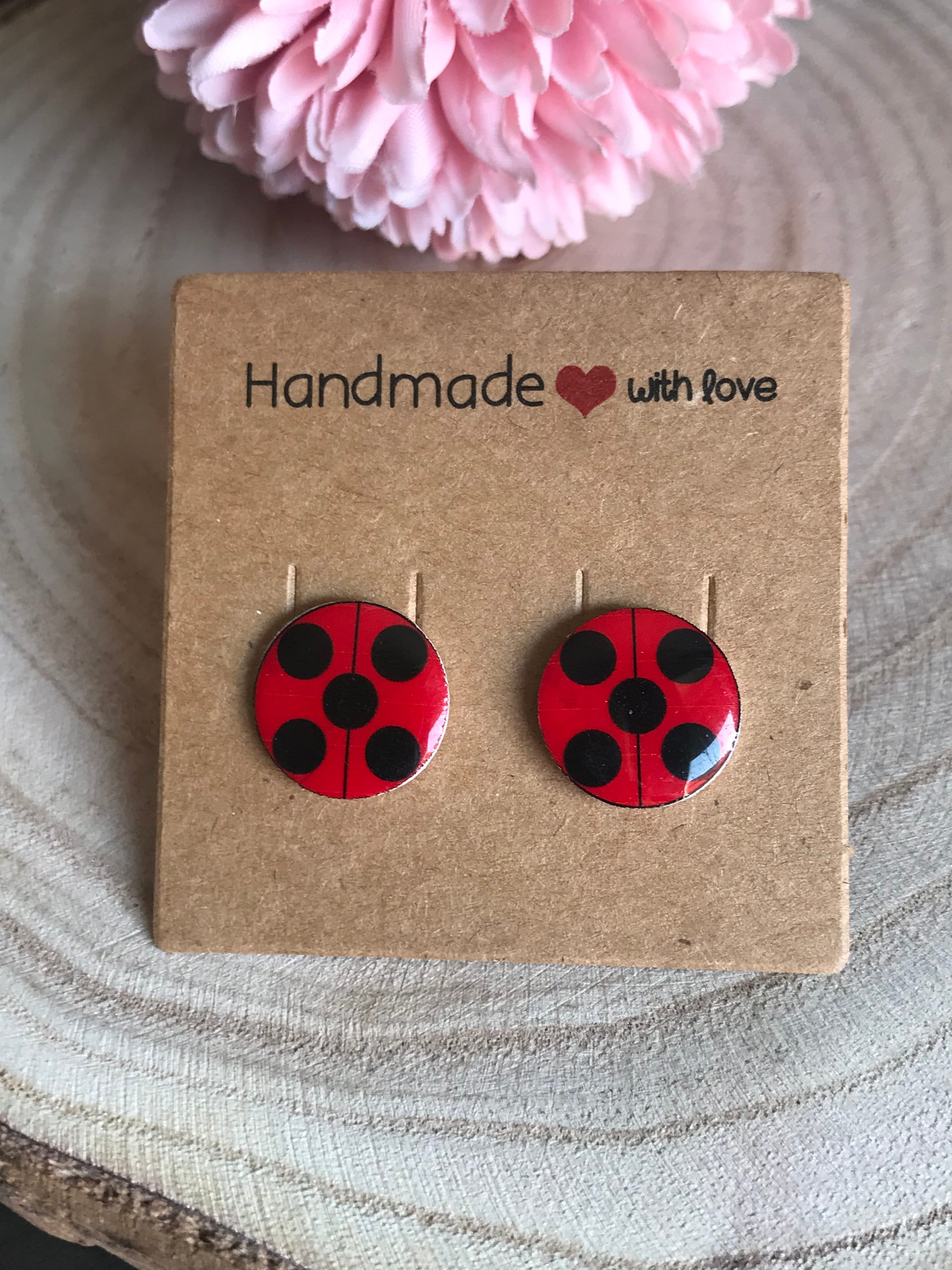 Cute Red Ladybug Earrings, Red and Black With Dots, Miraculous Ladybug ...