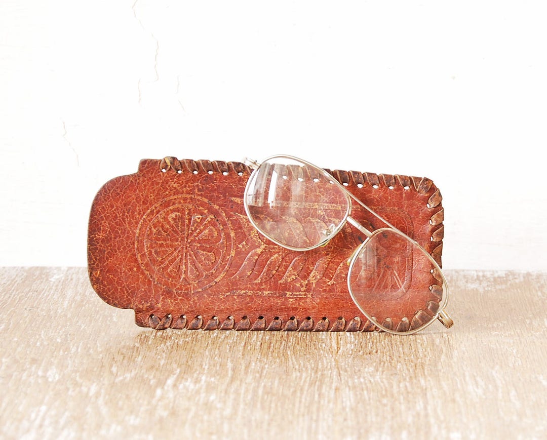 Vintage Glasses Case, Tooled Leather Spectacles Sleeve - Etsy