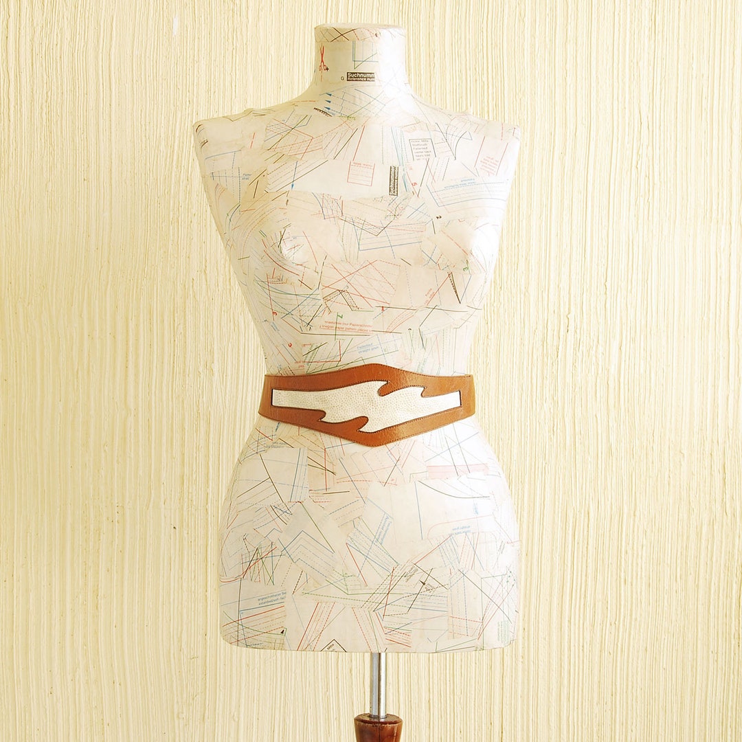 Vintage Wide Asymmetrical Leather Belt, Brass Buckle Women's Waistband ...