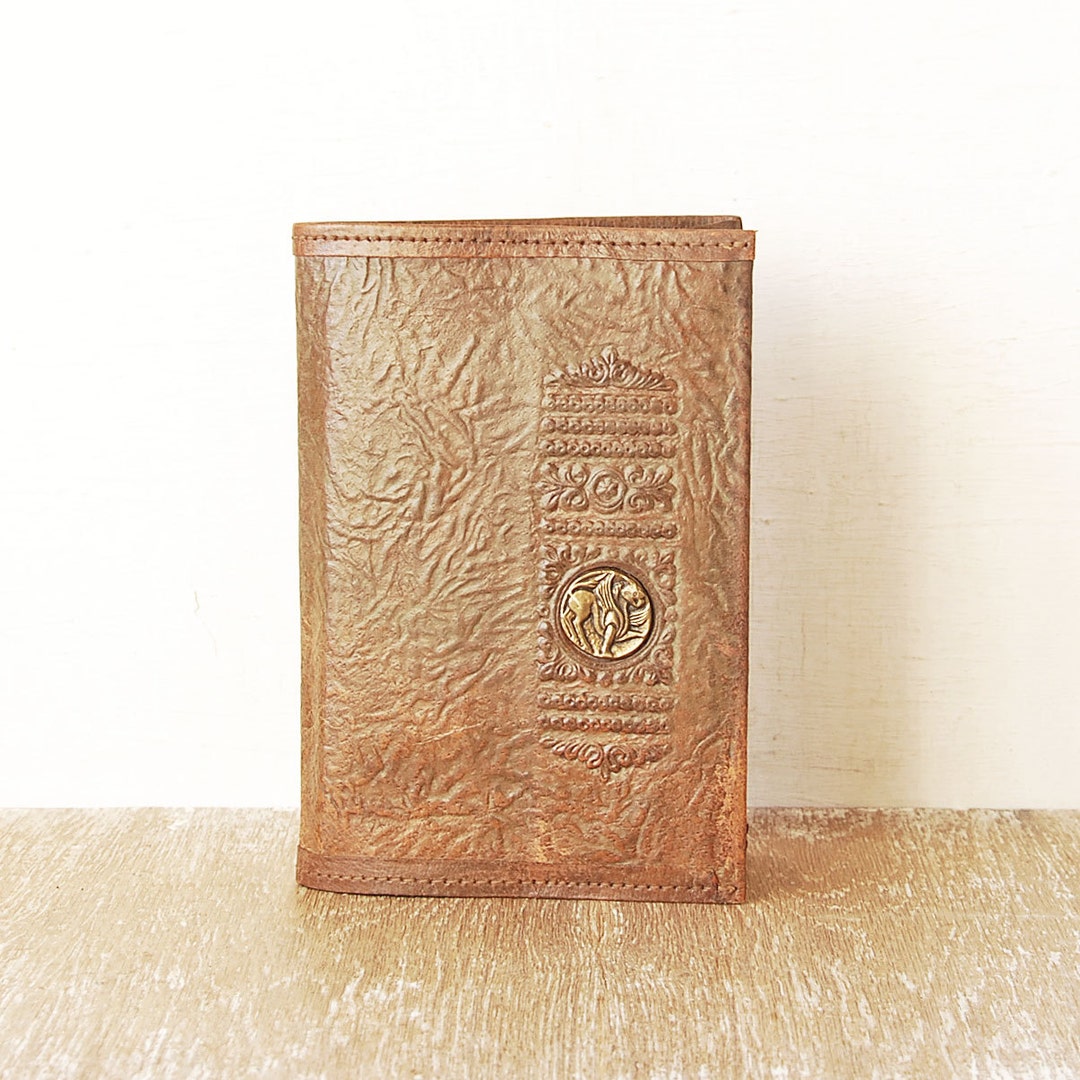 Vintage Tooled Leather Book Cover, Handmade Paper Case, Brown Paper ...