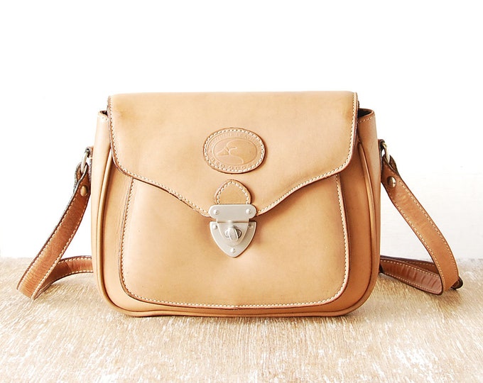 Vintage Light Leather Handbag, Red Goose Leather Bag, Beige Leather ...