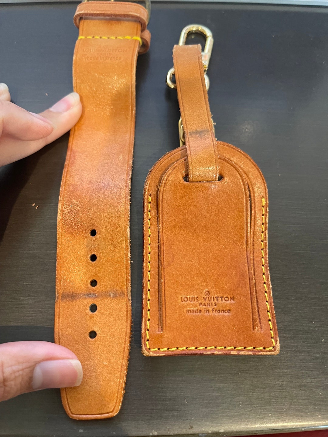 Louis Vuitton Vachetta Leather Luggage ID Tag Name Tag and Loop Buckle ...