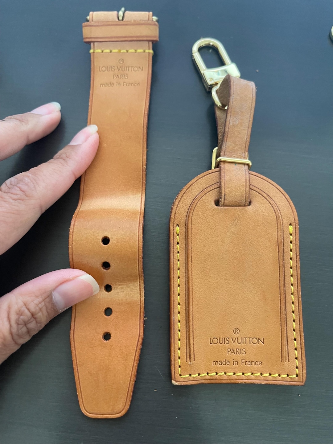 Louis Vuitton Vachetta Leather Luggage ID Tag Name Tag and Loop Buckle ...