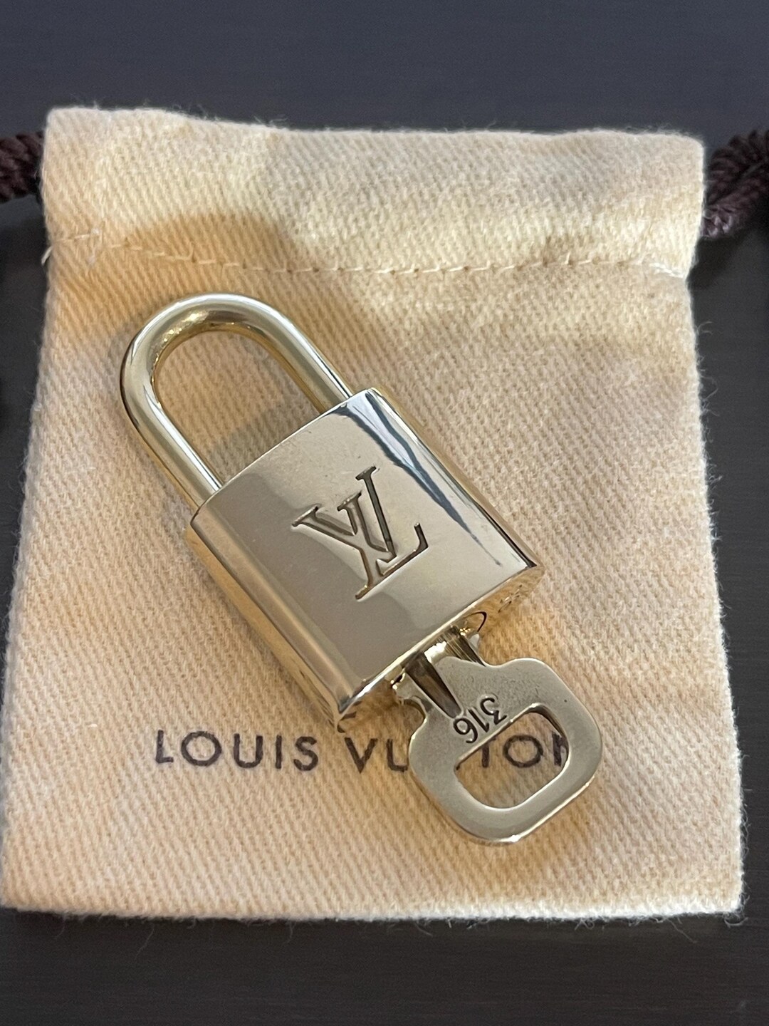 Louis Vuitton Padlock and One Key #316 Lock Brass and Dust Bag #11372 ...