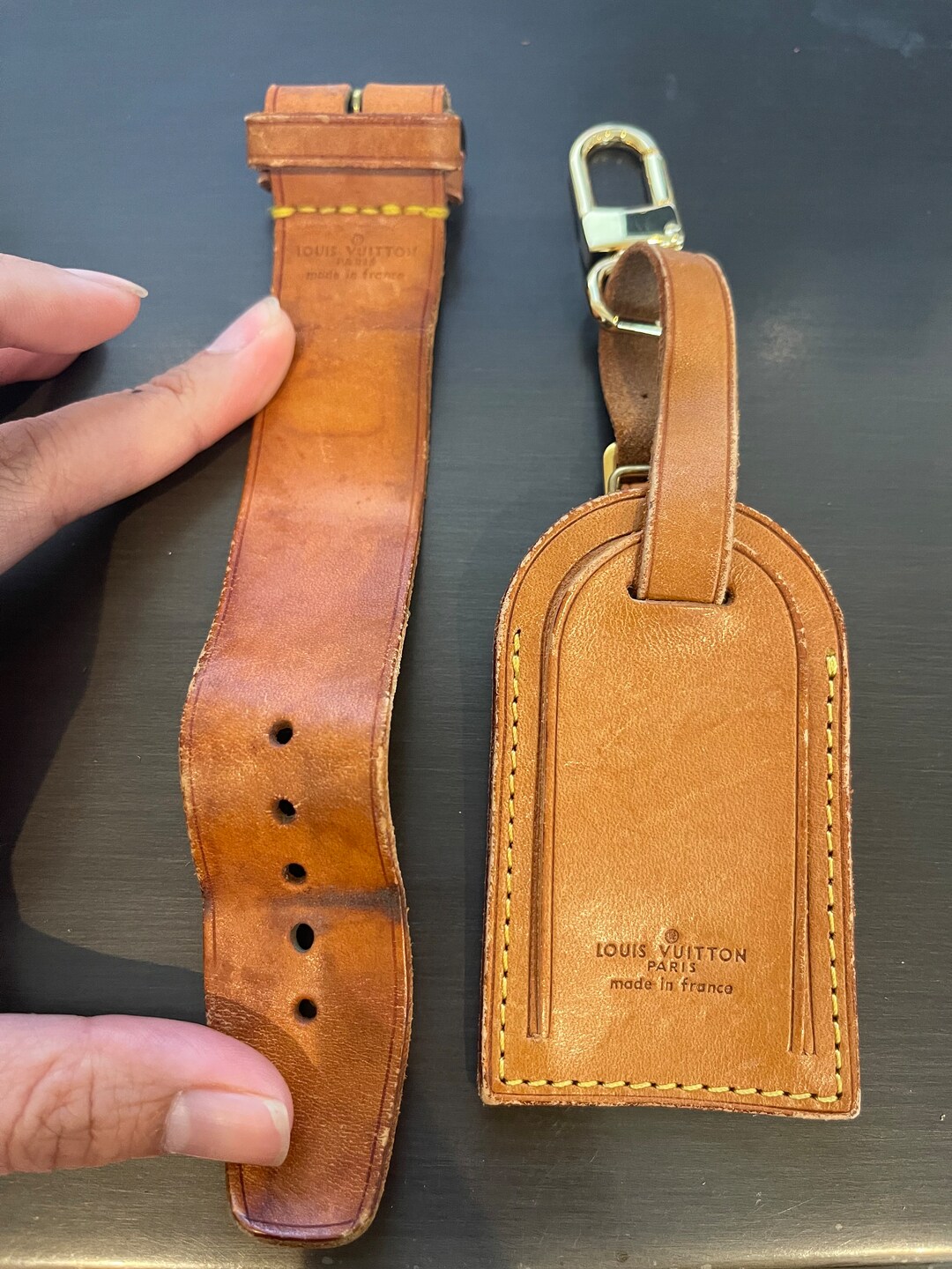 Louis Vuitton Vachetta Leather Luggage ID Tag Name Tag and Loop Buckle ...