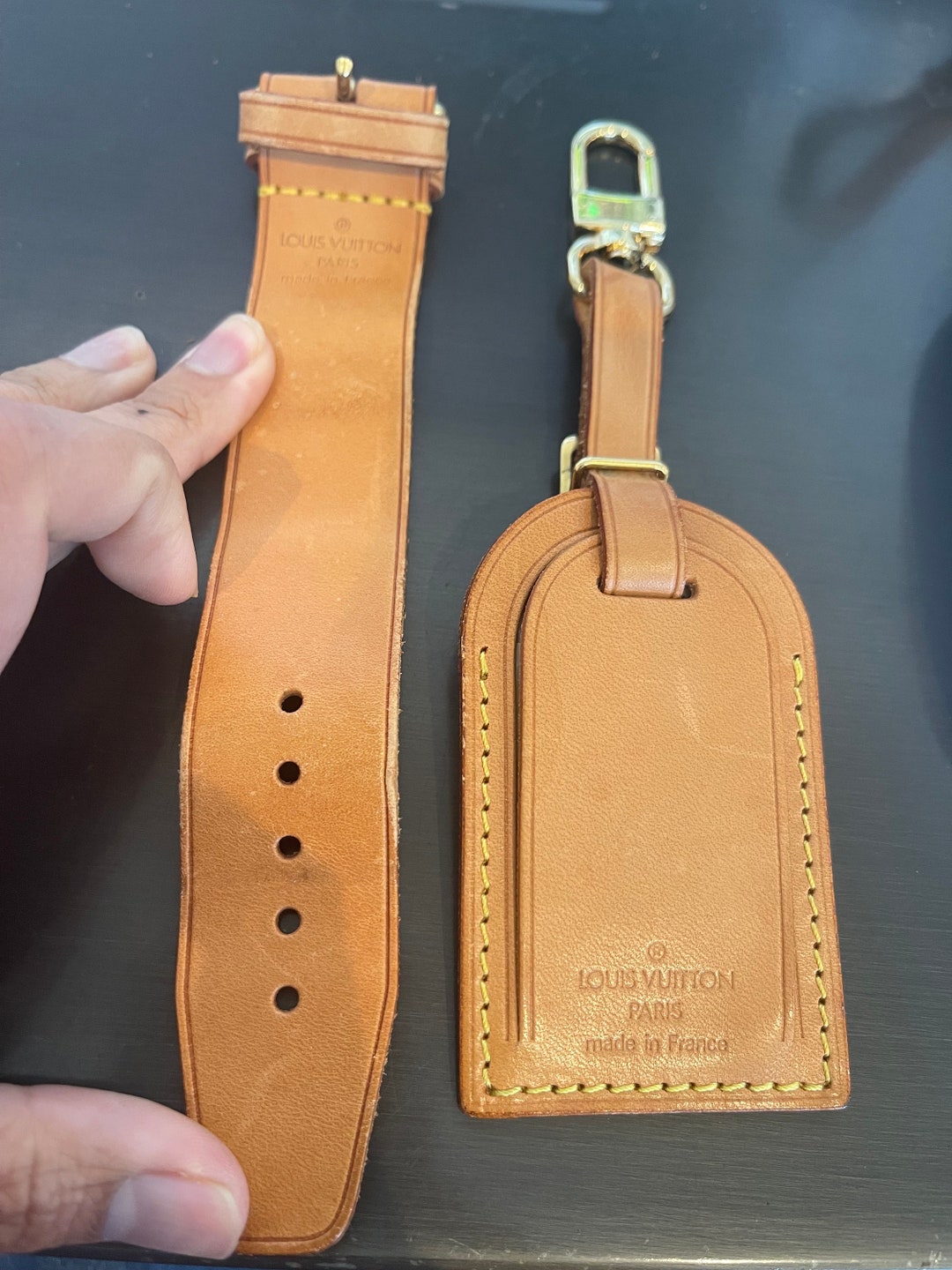 Louis Vuitton Vachetta Leather Luggage ID Tag Name Tag and Loop Buckle ...