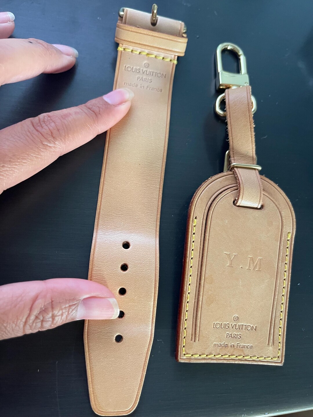 Louis Vuitton Vachetta Leather Luggage ID Tag Name Tag and Loop Buckle ...