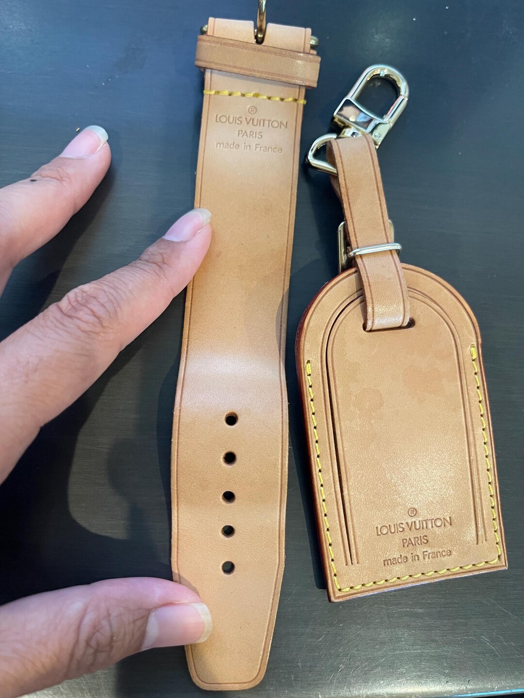 Louis Vuitton Vachetta Leather Luggage ID Tag Name Tag and Loop Buckle ...