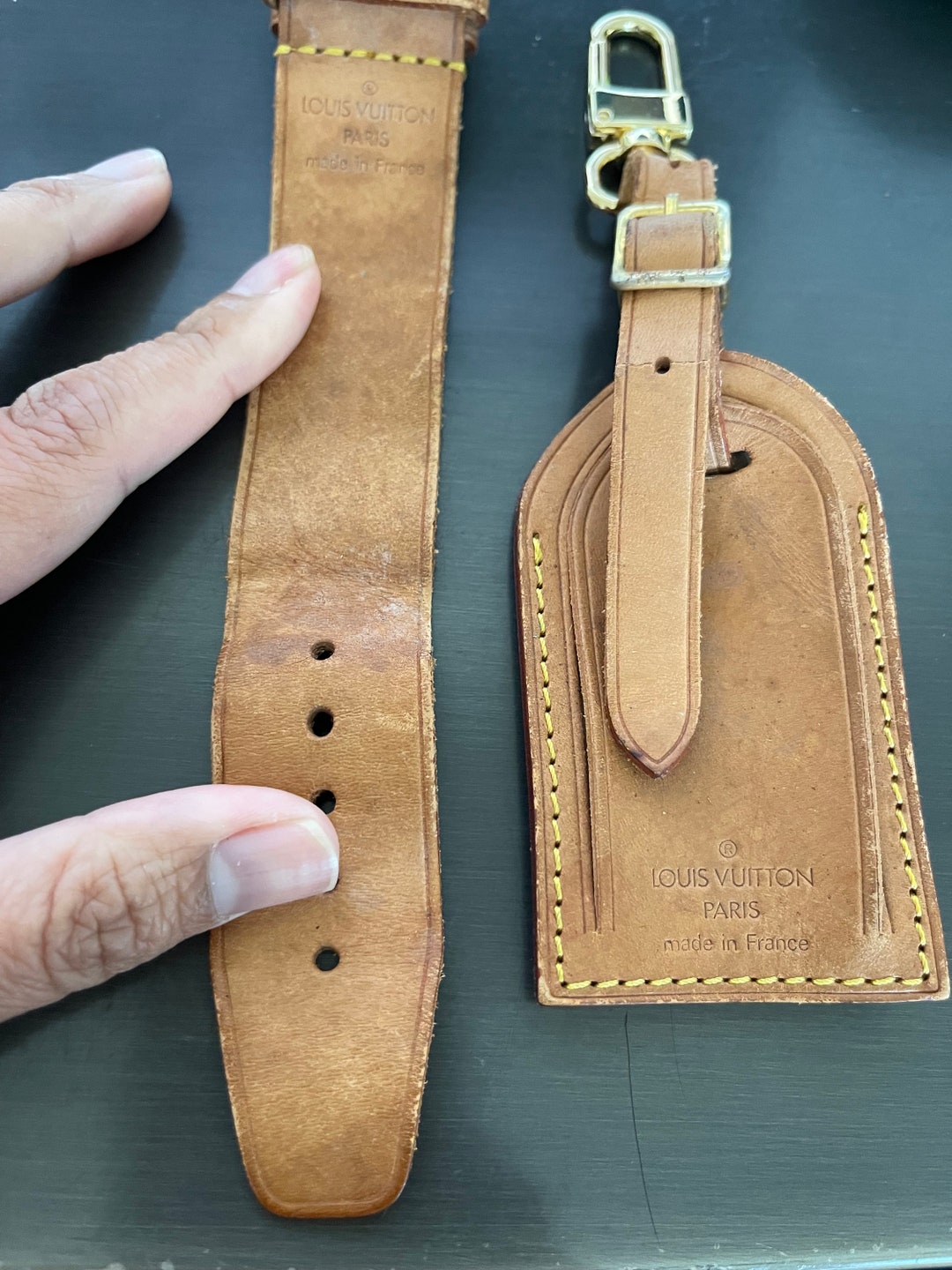 Louis Vuitton Vachetta Leather Luggage ID Tag Name Tag and Loop Buckle ...