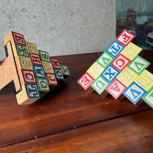 PAIR Vintage "abc" - Alphabet Wood Block BOOKENDS - Orig / Estate Find ...