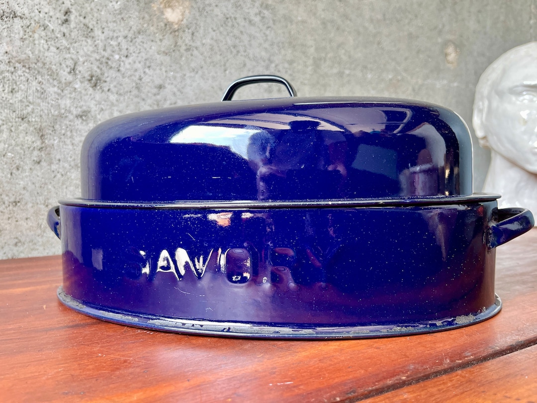 Vintage COBALT Blue SAVORY Enamelware ROASTING Pan American 17 ...
